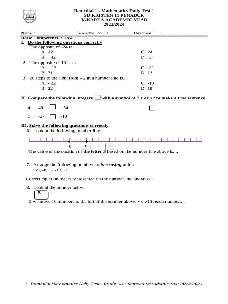 Grade 6 Remedial Math Test Sample | PDF | Mathematical Objects ...