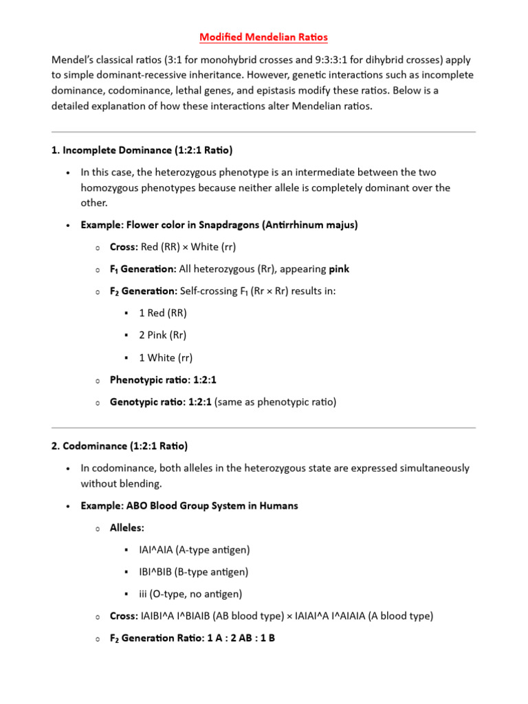 Modified Mendelian Ratios Explained | PDF | Dominance (Genetics ...