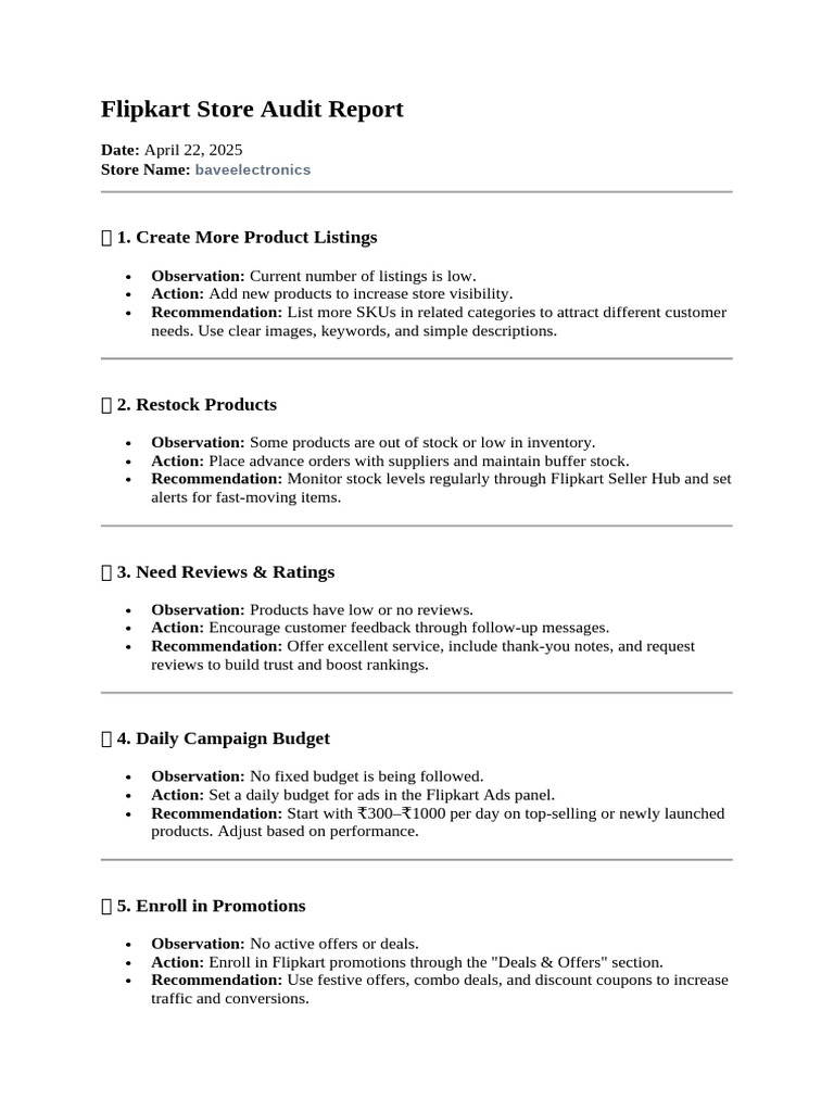 Flipkart Store Audit Insights | PDF