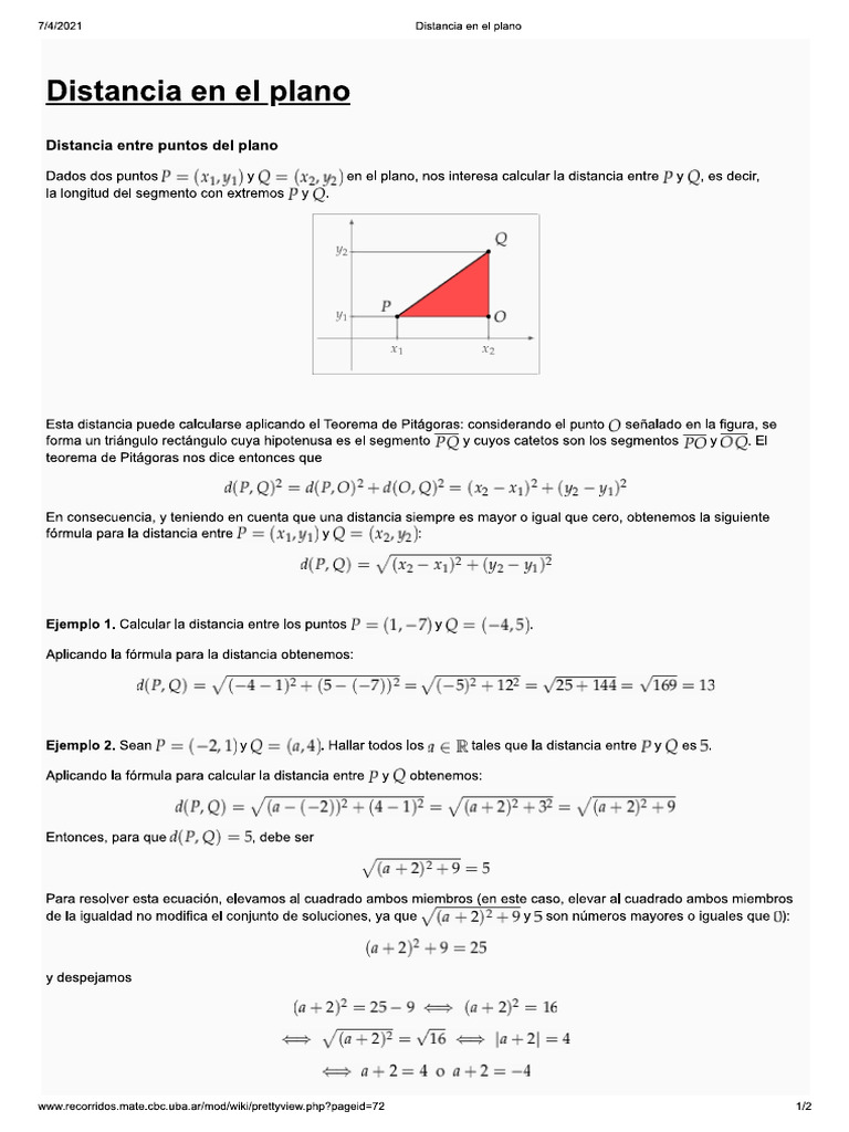 51 P1 9 Distancia en El Plano | PDF