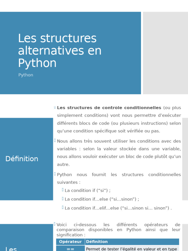 02 - Les structures alternatives en Python | PDF | Structure de contrôle | Python (Langage de ...