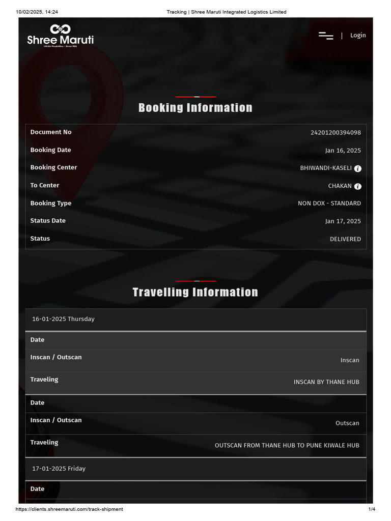 Tracking _ Shree Maruti Integrated Logistics Limited | PDF