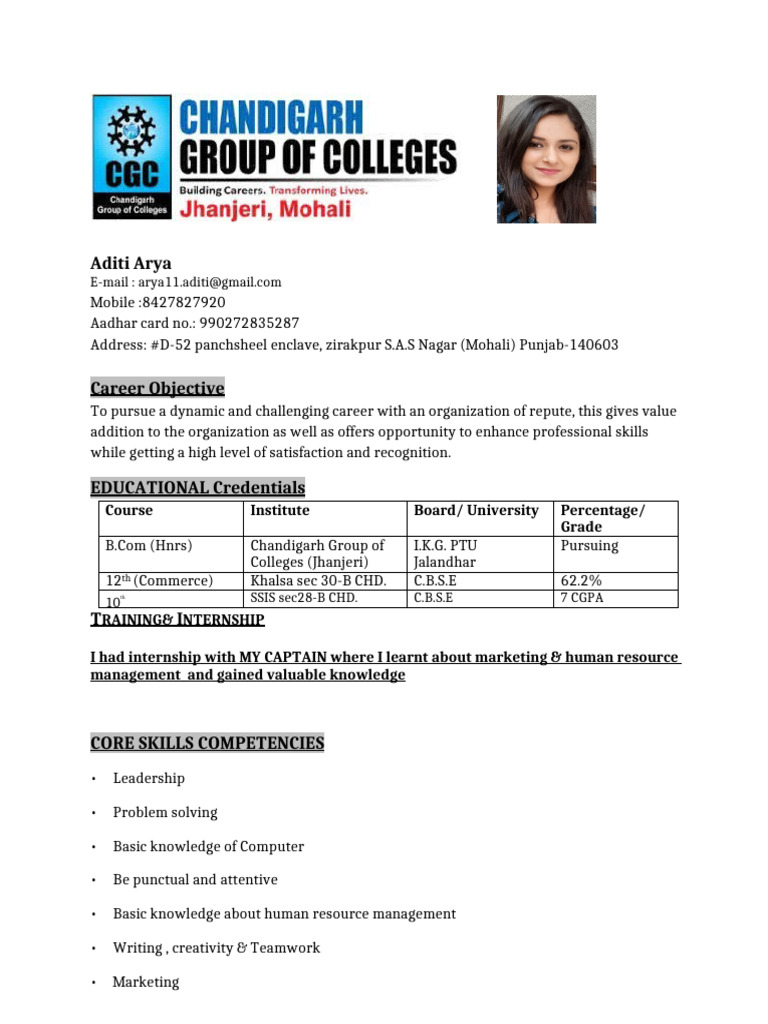 Aditi Arya Resume 123 | PDF