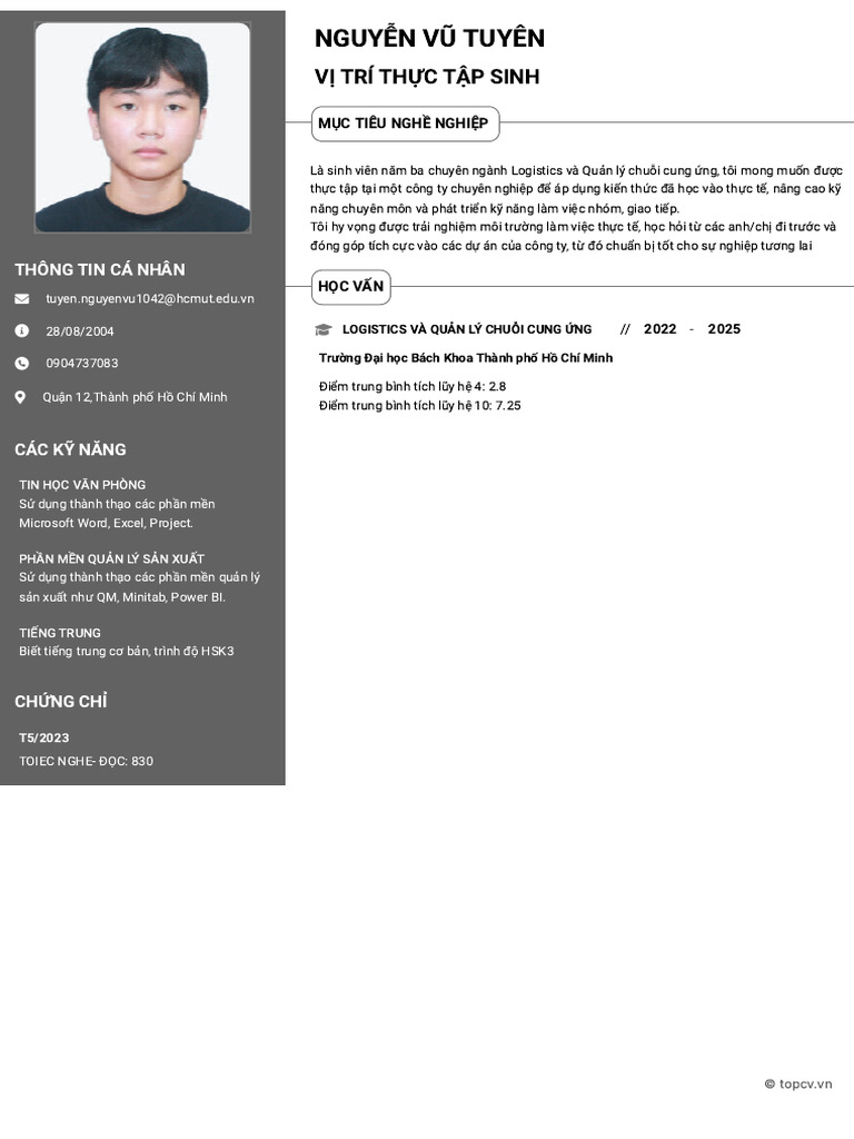 Cv Nguyễn Vũ Tuyên - Tuyên-Topcv.vn | PDF