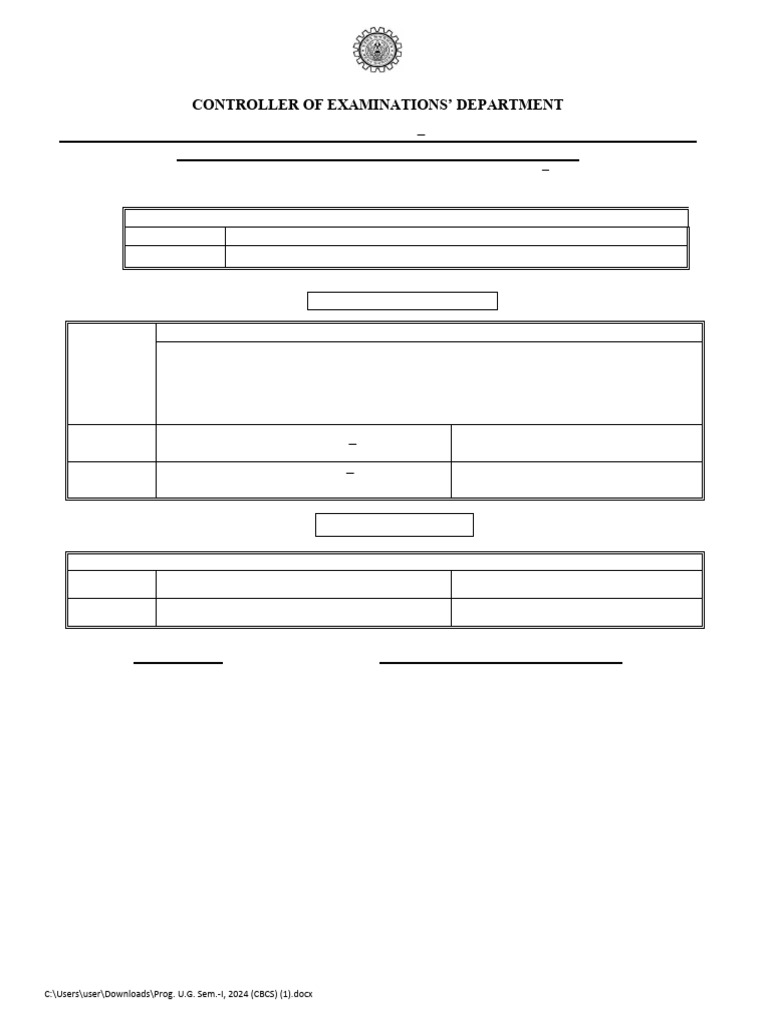 U.G SEM-I CBCS Backlog Examination 2024 | PDF | Science | Course Credit