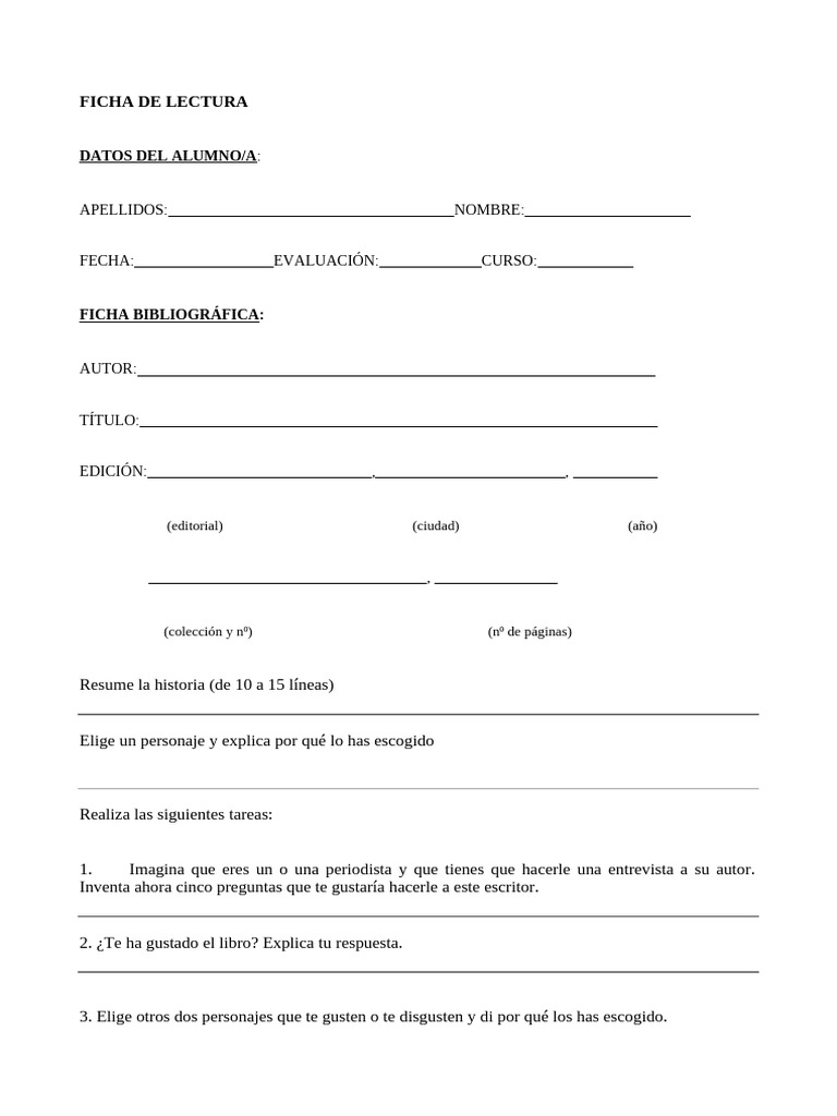 Ficha de Lectura: Análisis Literario | PDF