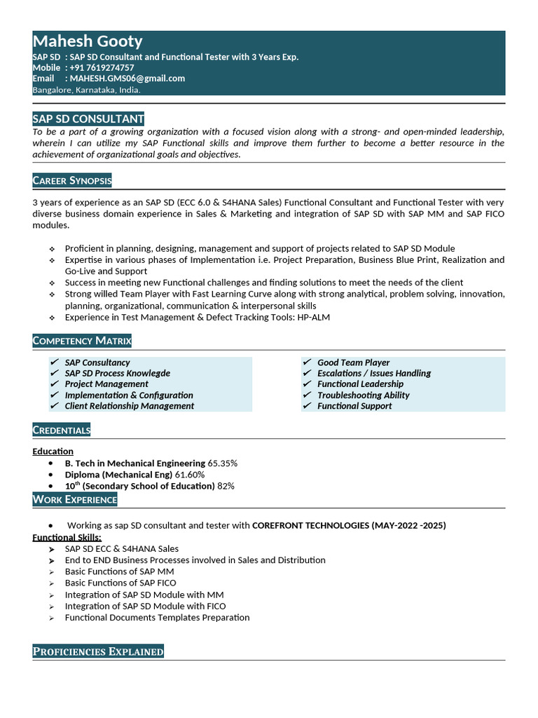 Resume SAP SD Gooty Mahesh | PDF | Consultant