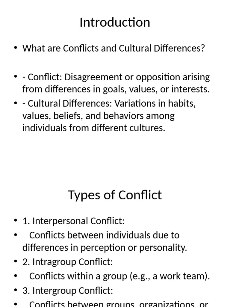 Conflicts and Cultural Differences Slides 2-5 | PDF
