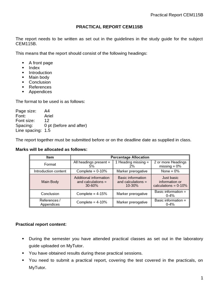Practical Report CEM115B Guideline | PDF