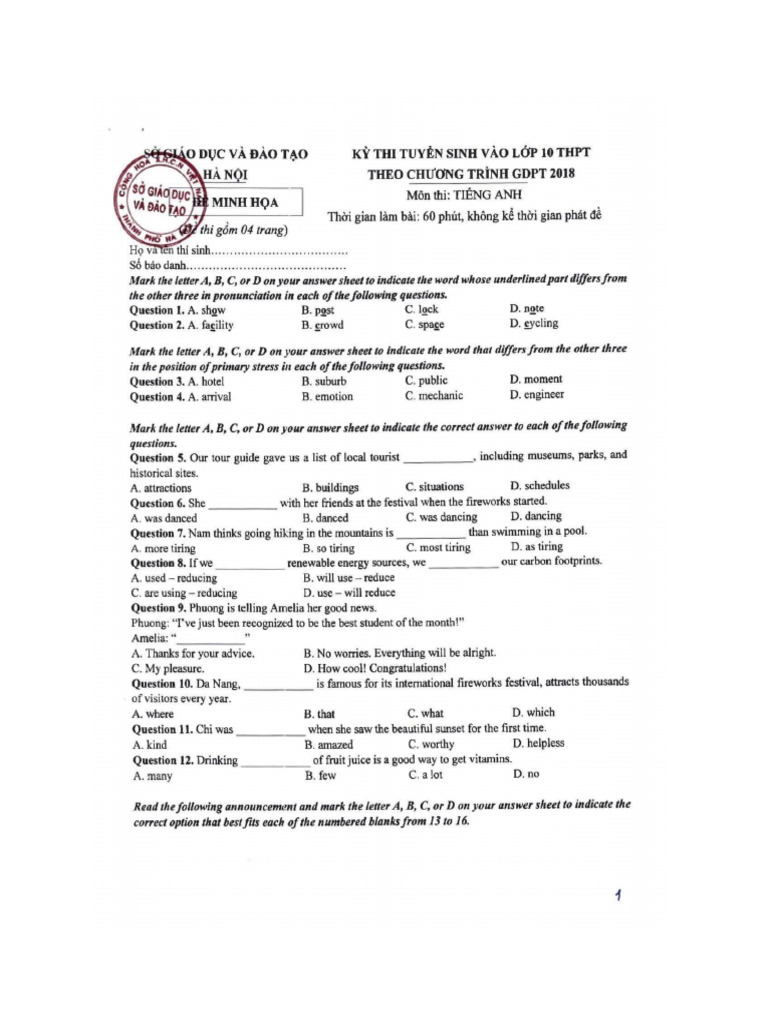 Sample Vào 10 S HN | PDF