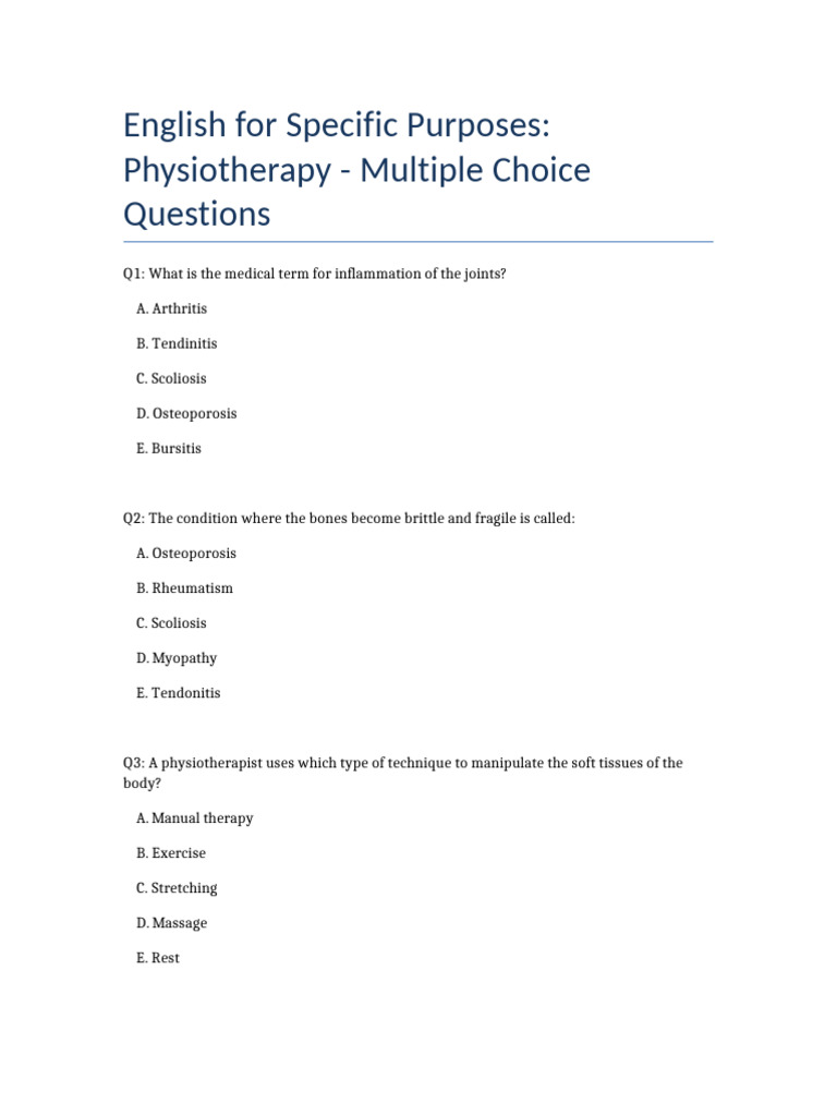 ESP Physiotherapy Questions | PDF | Physical Therapy | Surgery