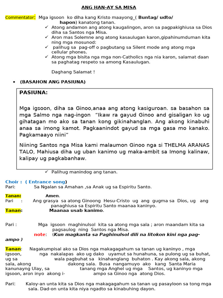 Han-Ay Sa Misa Sa Patay | PDF
