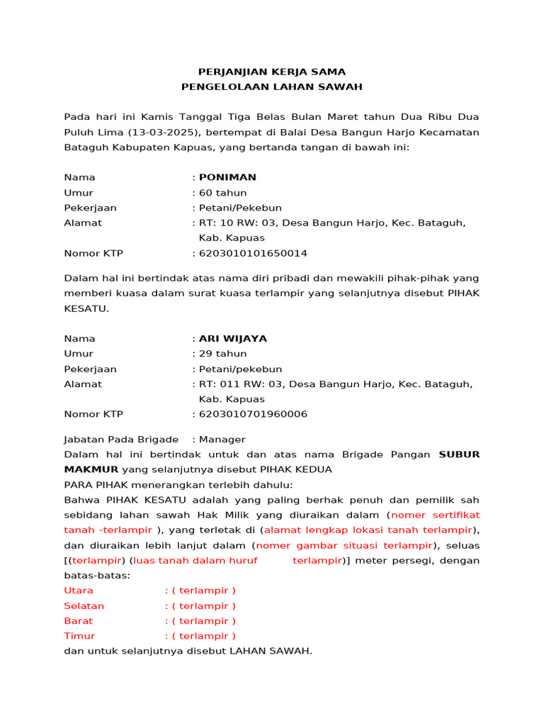 Perjanjian Kerja Sama Poktan | PDF