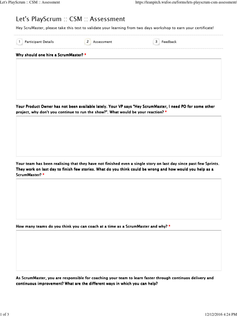 Let's PlayScrum - CSM - Assessment | PDF | Scrum (Software Development)