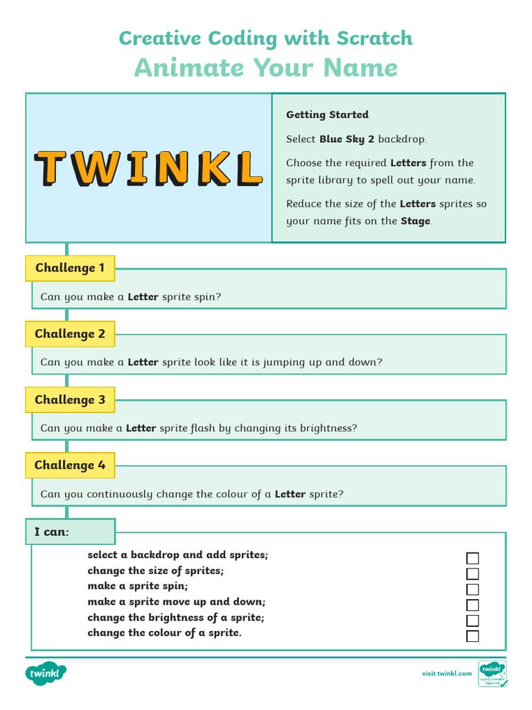 Animate Your Name Scratch Worksheet Ver 2 | PDF