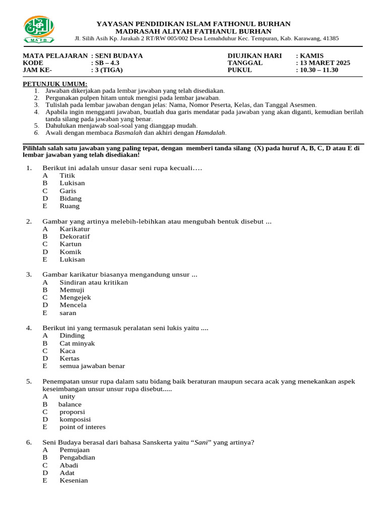 Soal Am Senbud 2025 | PDF