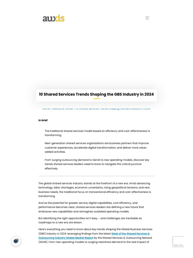 10 Shared Services Trends Shaping The GBS Industry in 2024 - Auxis ...