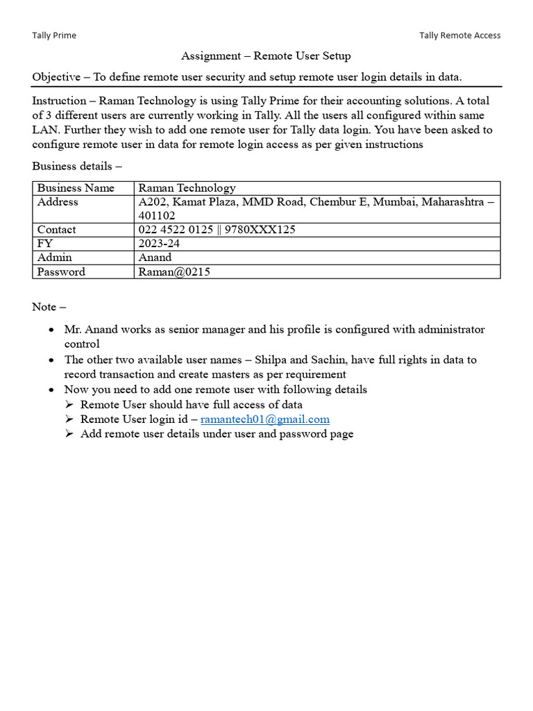 Tally Prime Tally Remote Access | PDF