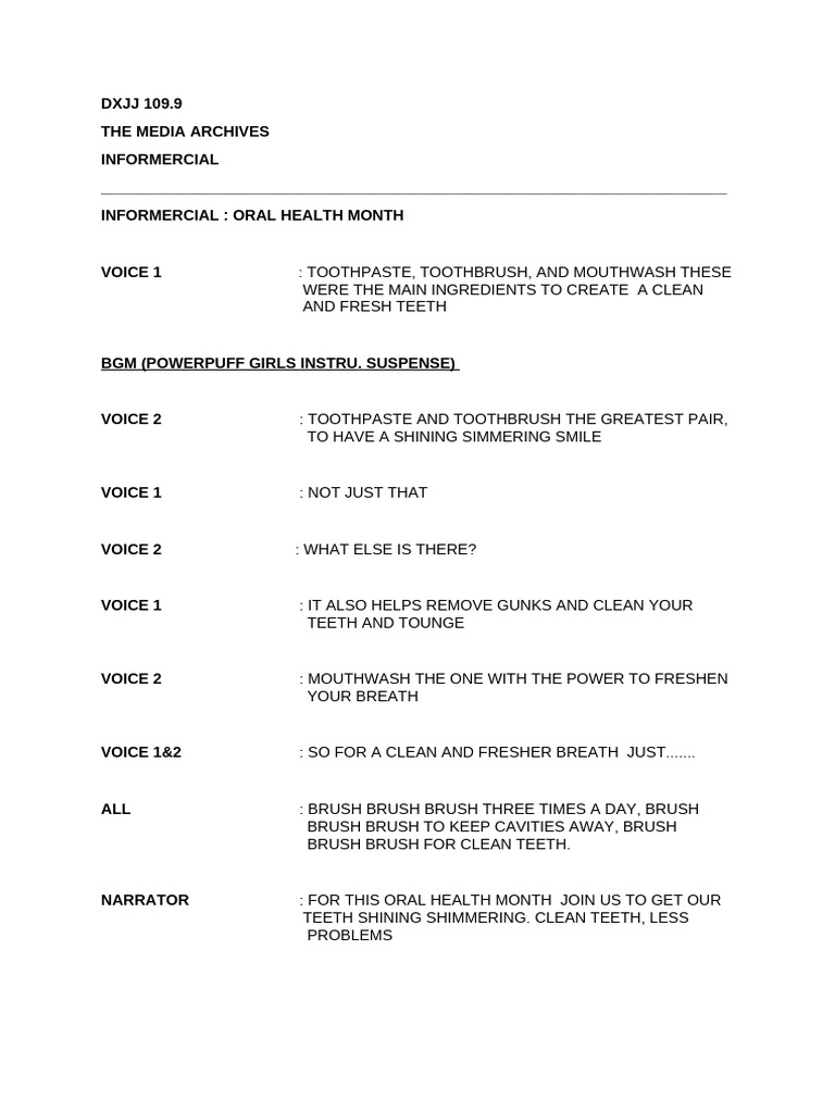 DXJJ 101 Informercial | PDF | Toothbrush | Mouth