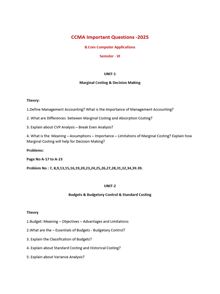 Ccma Important Questions | PDF