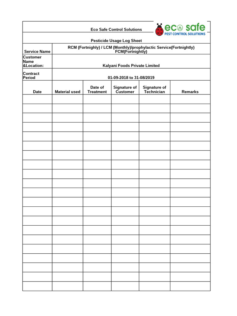 Pesticide Usage Log for Kalyani Services | PDF