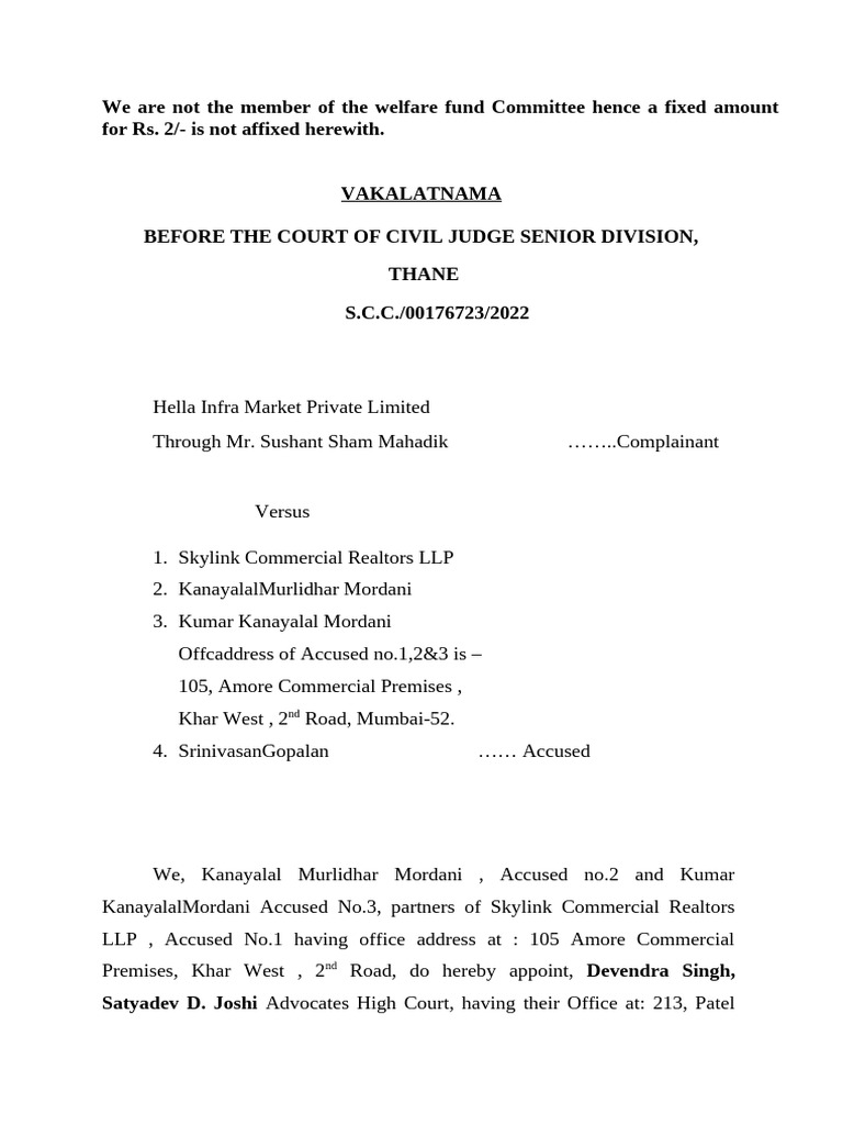 Vakalatnama for Civil Court Proceedings | PDF