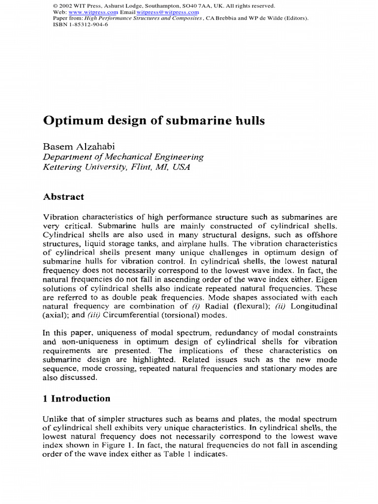 Optimum Design of Submarine Hulls | PDF | Normal Mode | Waves