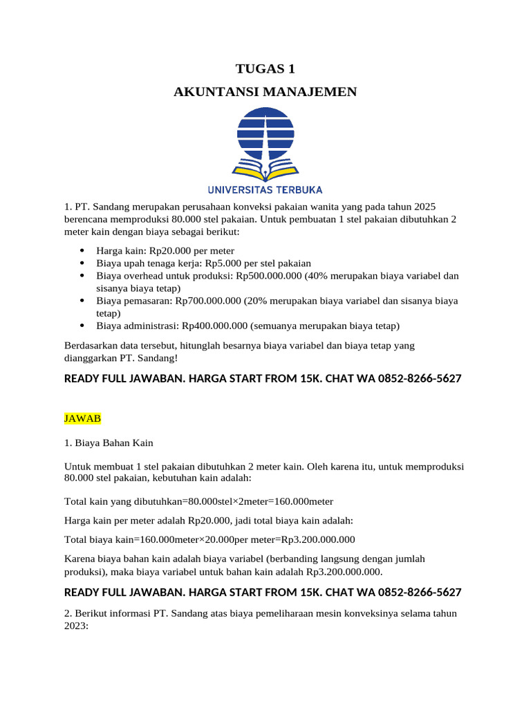 Tugas 1 - Akuntansi Manajemen | PDF
