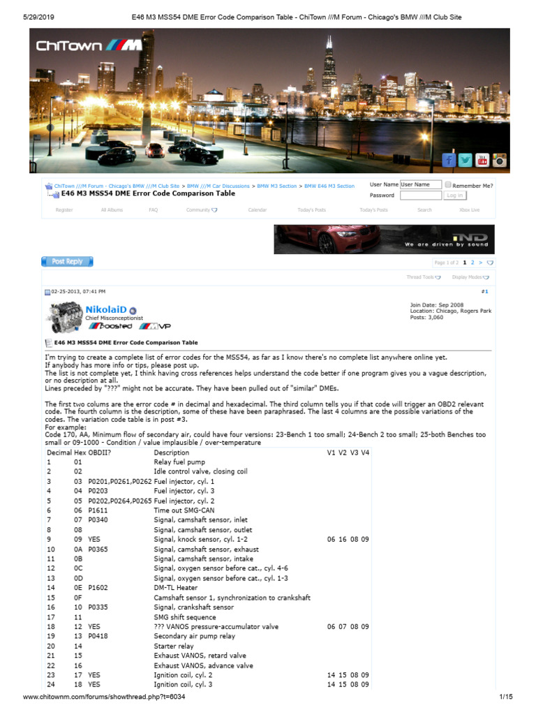 E46 M3 MSS54 DME Error Code Comparison Table - ChiTown ___M Forum - Chicago's BMW ___M Club Site ...