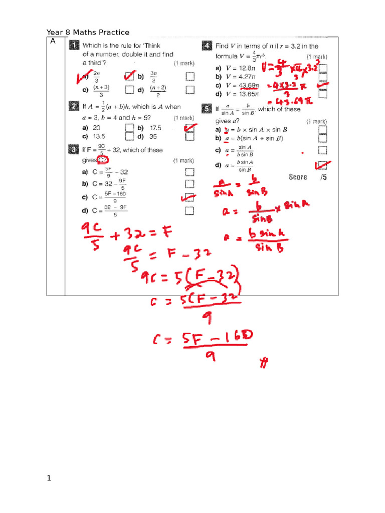 Year 8 Maths Practice | PDF