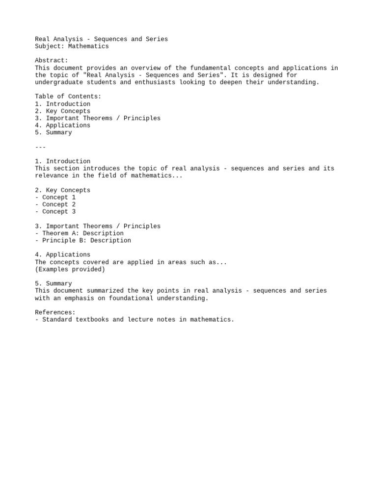 Real Analysis - Sequences and Series | PDF