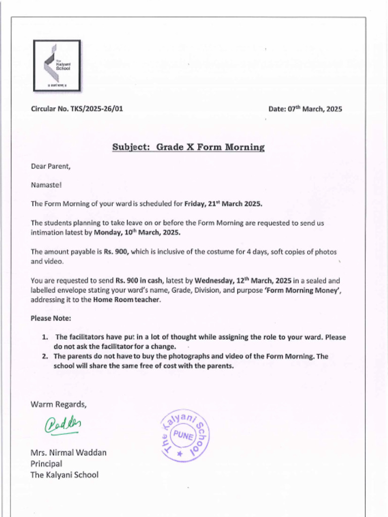 Circular No 01 Grade X FM (1st) | PDF