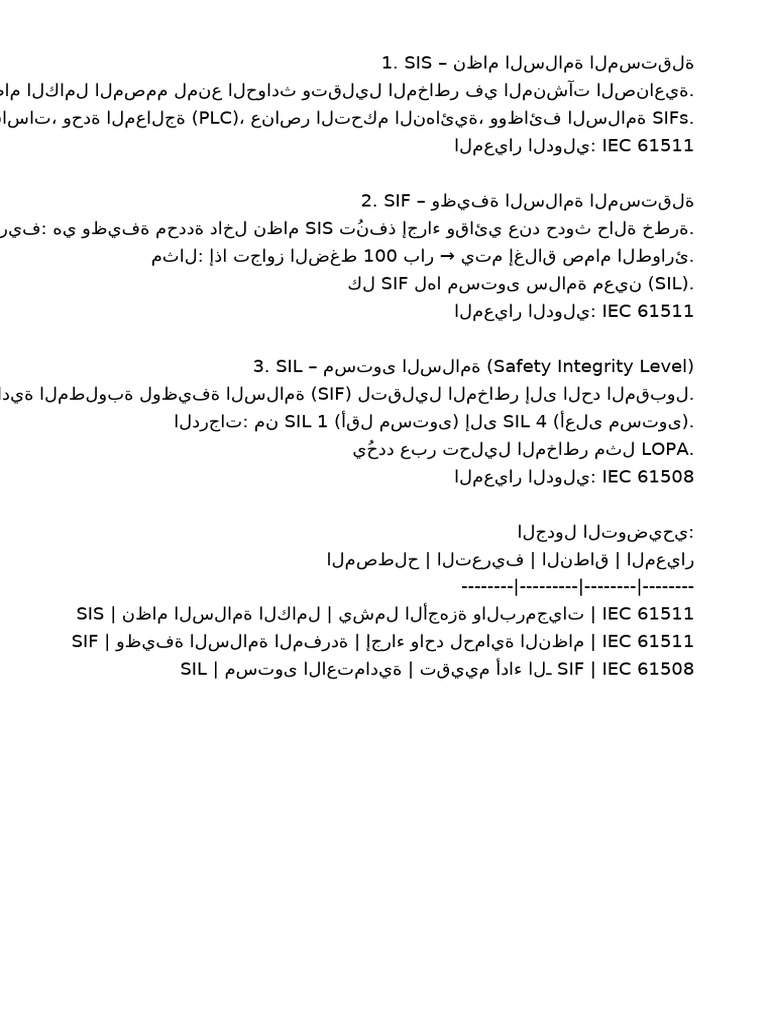 SIS SIF SIL Explanation Arabic | PDF