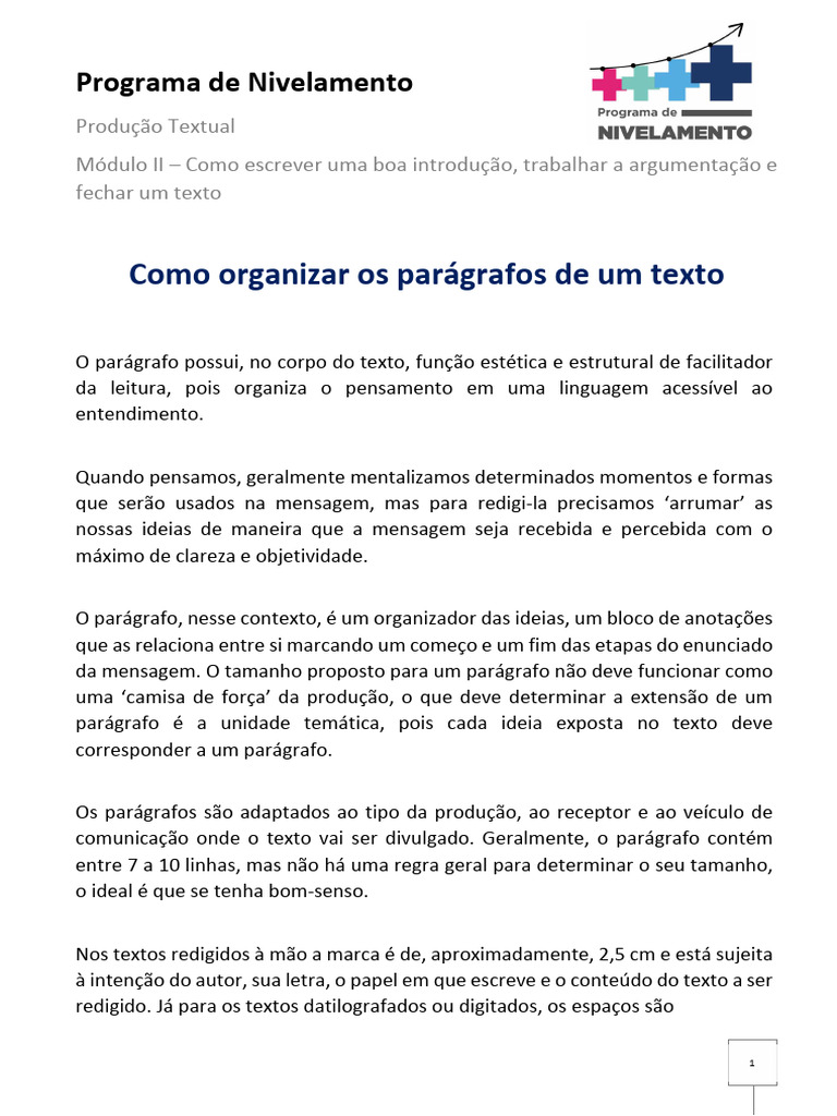 Estrutura e Importância do Parágrafo | PDF | Parágrafo