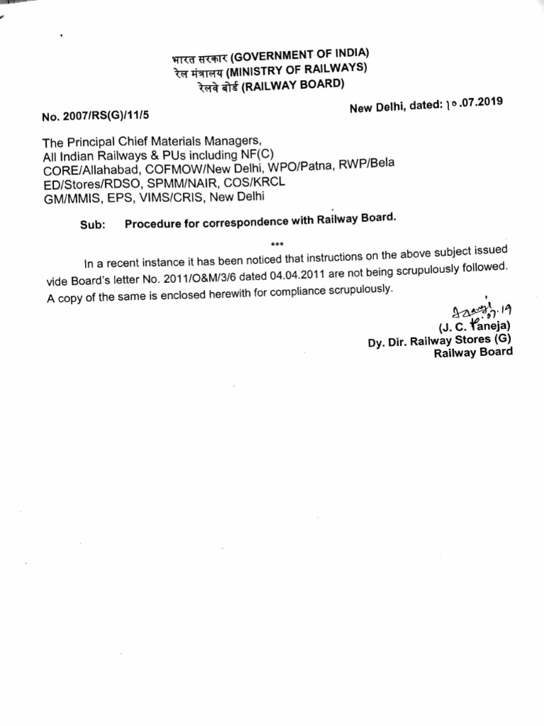 Procedure For Correspondence With Railway Board | PDF