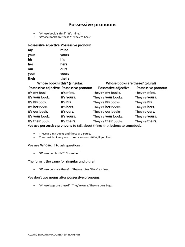 Practice Possessive Pronouns Sekolah Permai | PDF