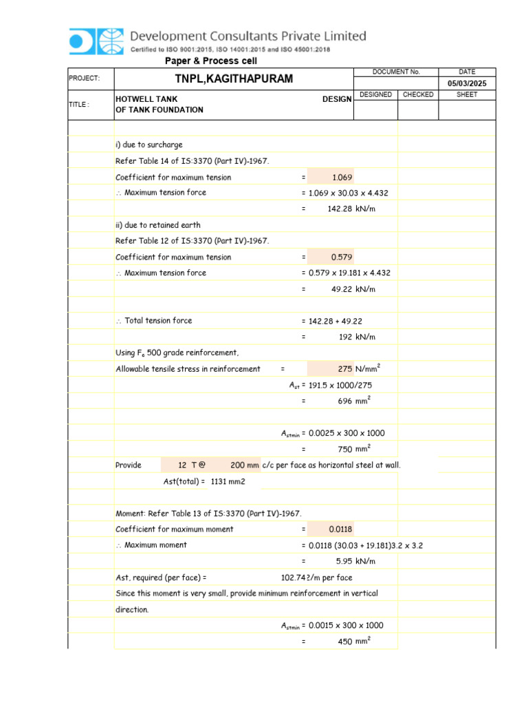 Hotwell Tank Foundation - Ts | PDF | Solid Mechanics | Classical Mechanics