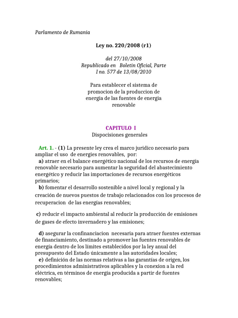 Ley 220 Español | PDF | Energía renovable | Ingenieria Eléctrica