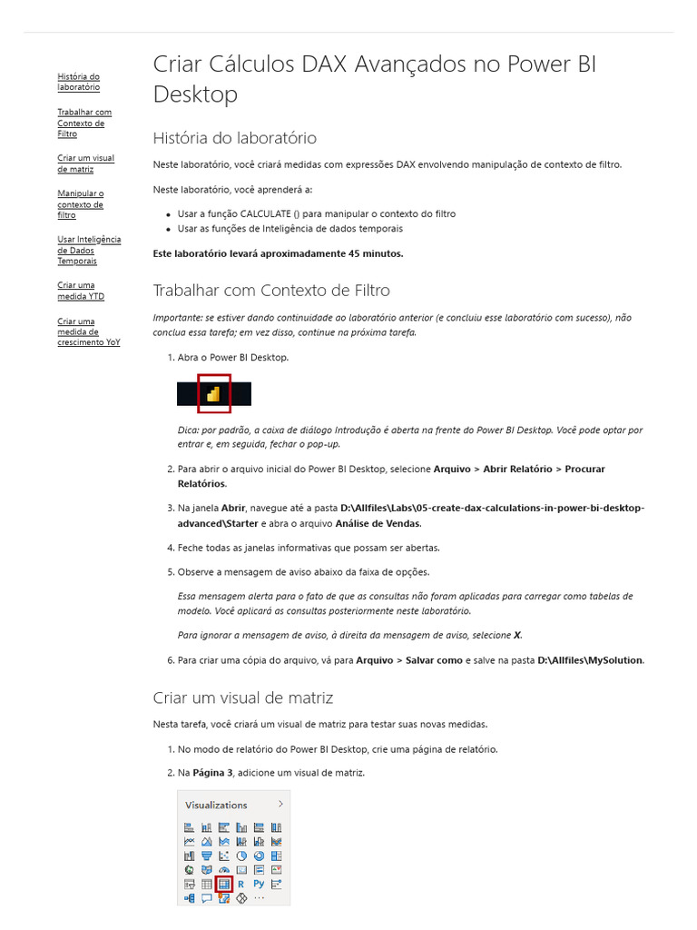 05 Criar Cálculos DAX Avançados no Power BI Desktop pt-br | PDF ...