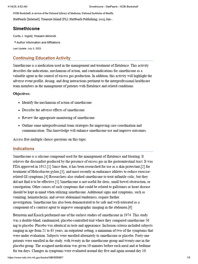 Simethicone: Uses and Guidelines | PDF | Magnesium | Bloating