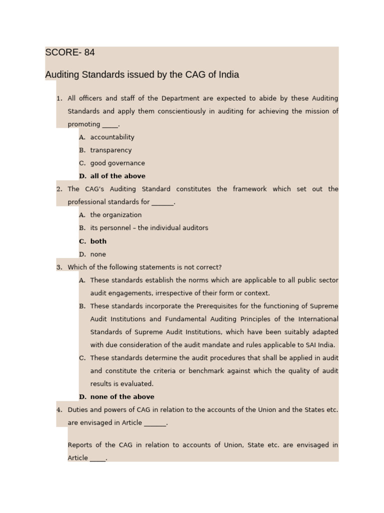 MCQ 2 Auditing Standards | PDF | Audit | Auditor's Report