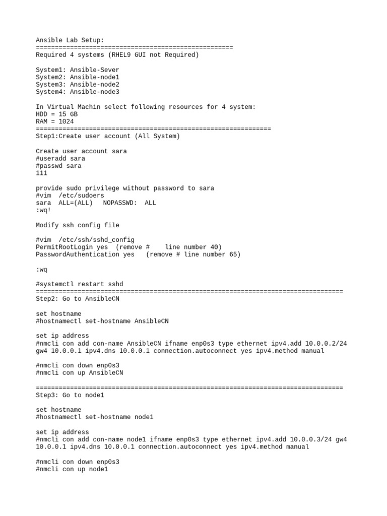 39. Step for Ansible Lab Setup | PDF | Internet | Sudo