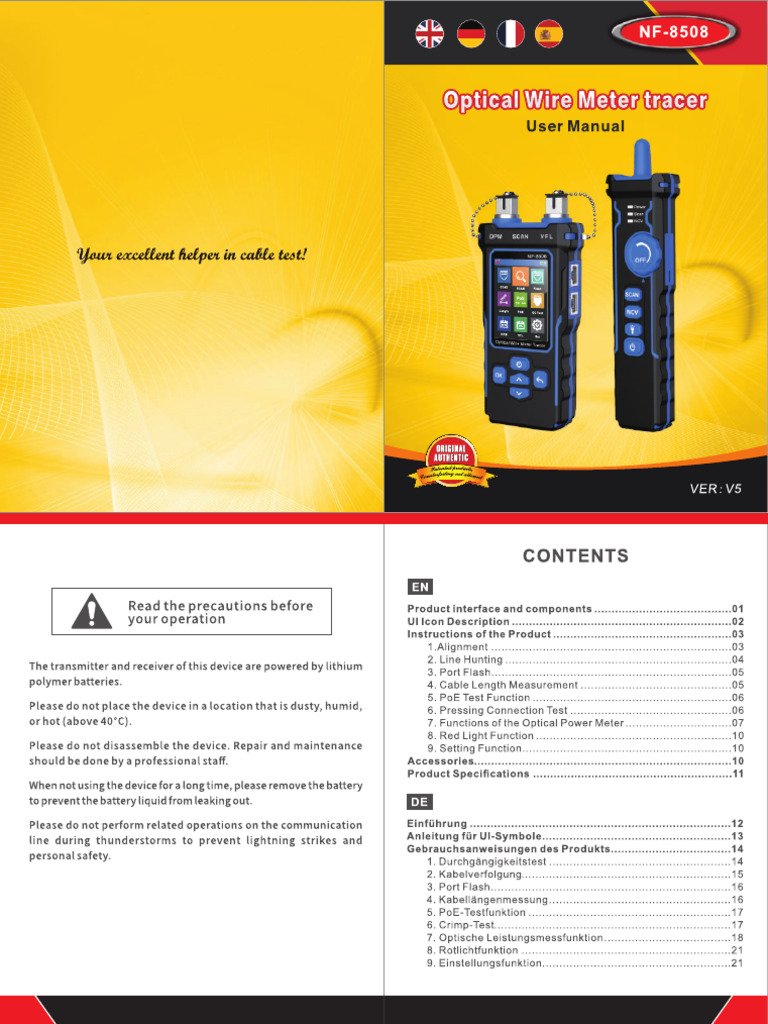 NF 8508 Optical Fiber Meter Tracer Menu | PDF