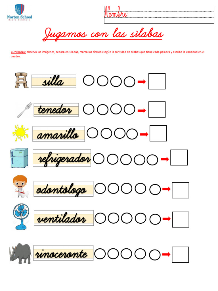 Hoja de Aplicación - Jugamos Con Las Sílabas | PDF