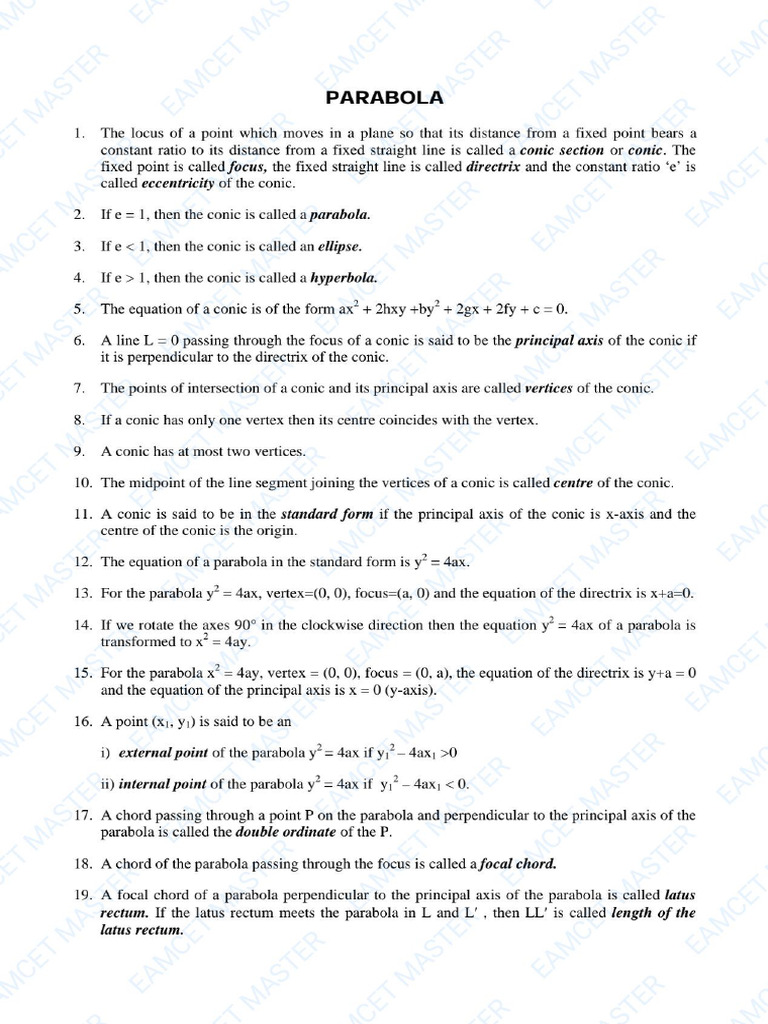 Parabola Notes Copy | PDF