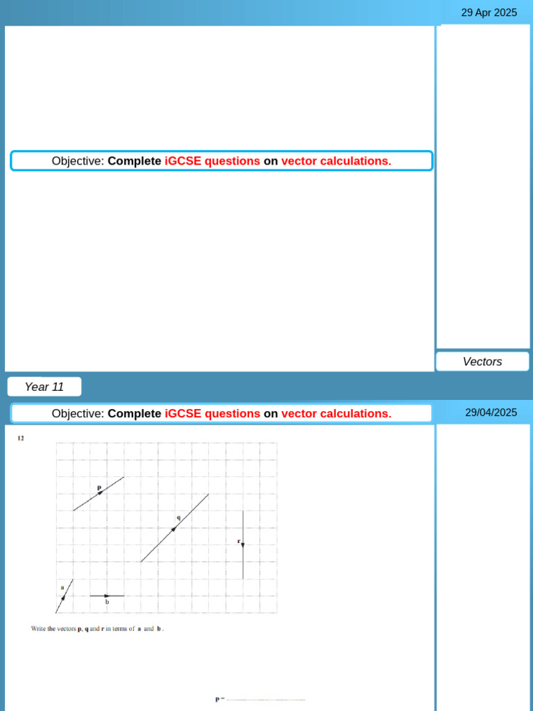 All of Vectors IGCSE Questions | PDF