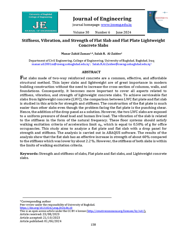 Stiffness, Vibration, and Strength of Flat Slab and Flat Plate ...