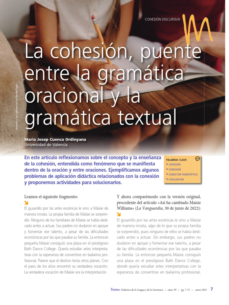 La Cohesión Como Puente Entre La Gramática Oracional y La Gramática ...