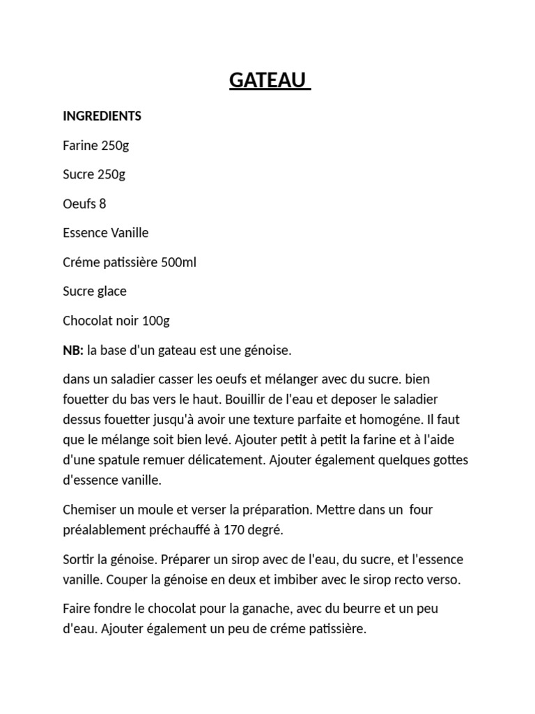 Recette de Gâteau Classique | PDF