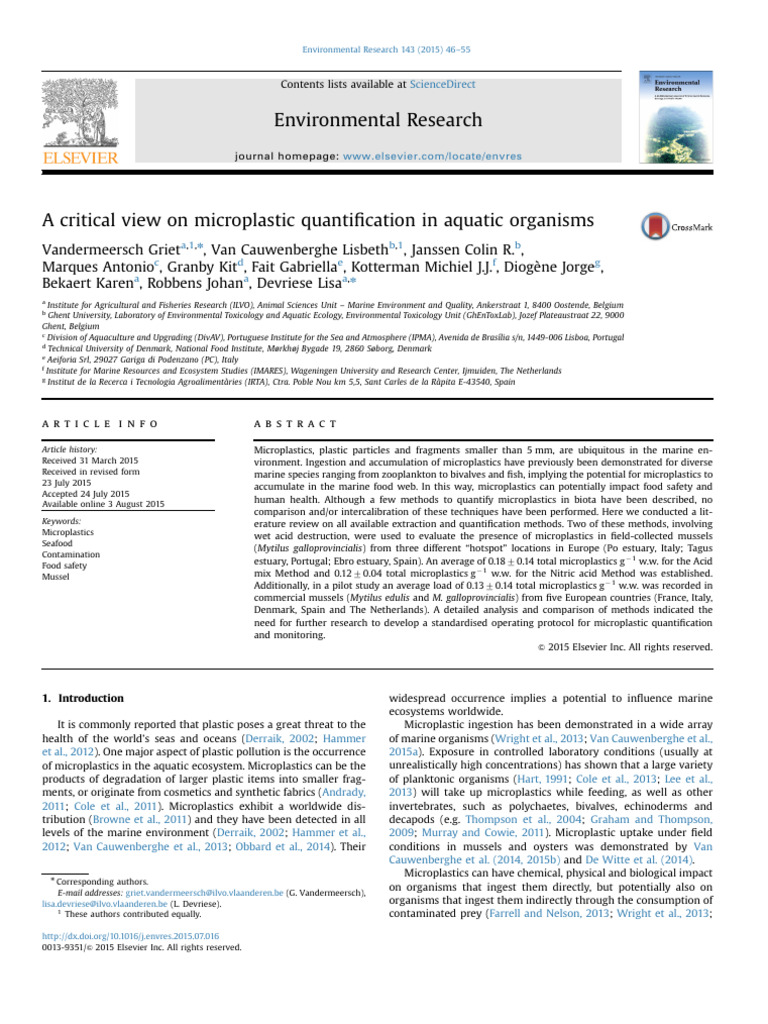 Collage Paper - A Critical View On Microplastic Quantification in Aquatic Organisms | PDF ...